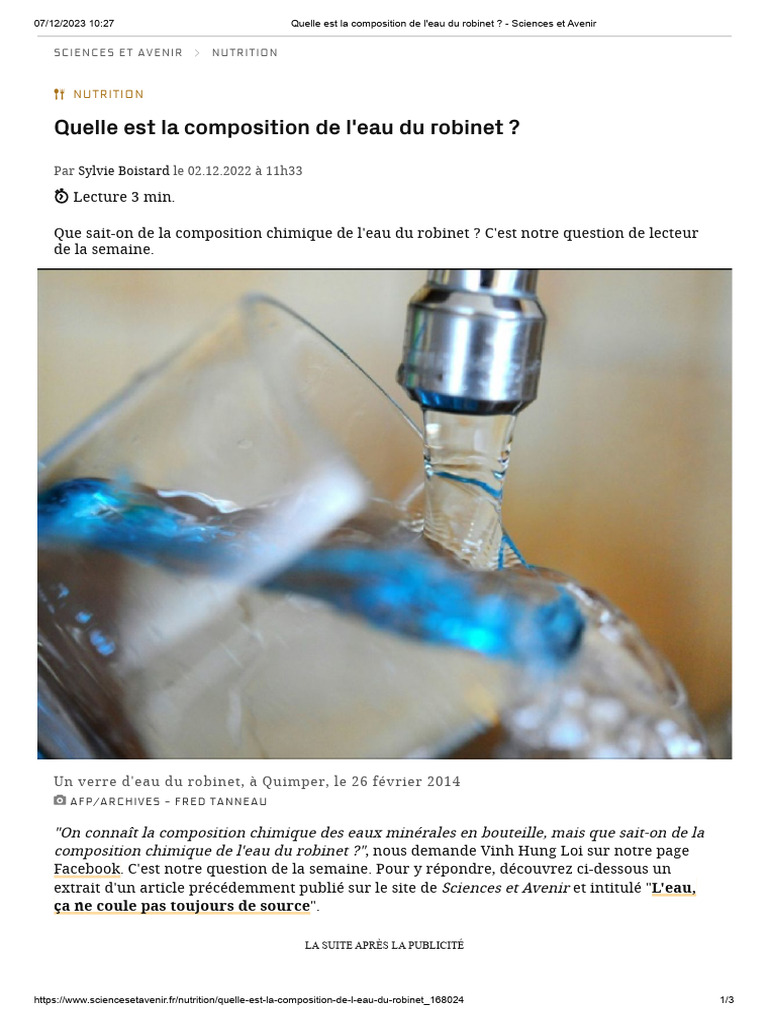 Quelle Est La Composition de L'eau Du Robinet - Sciences Et Avenir | PDF