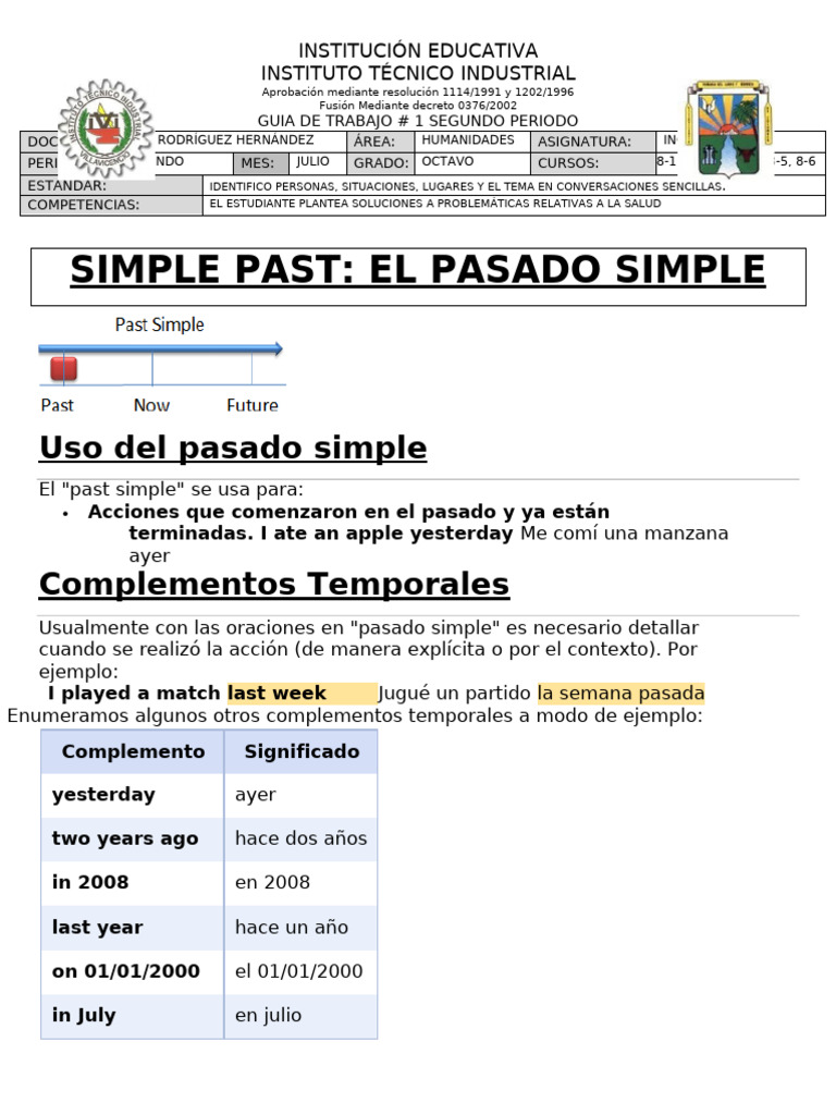 Guide For The Simple Past - 1 | PDF