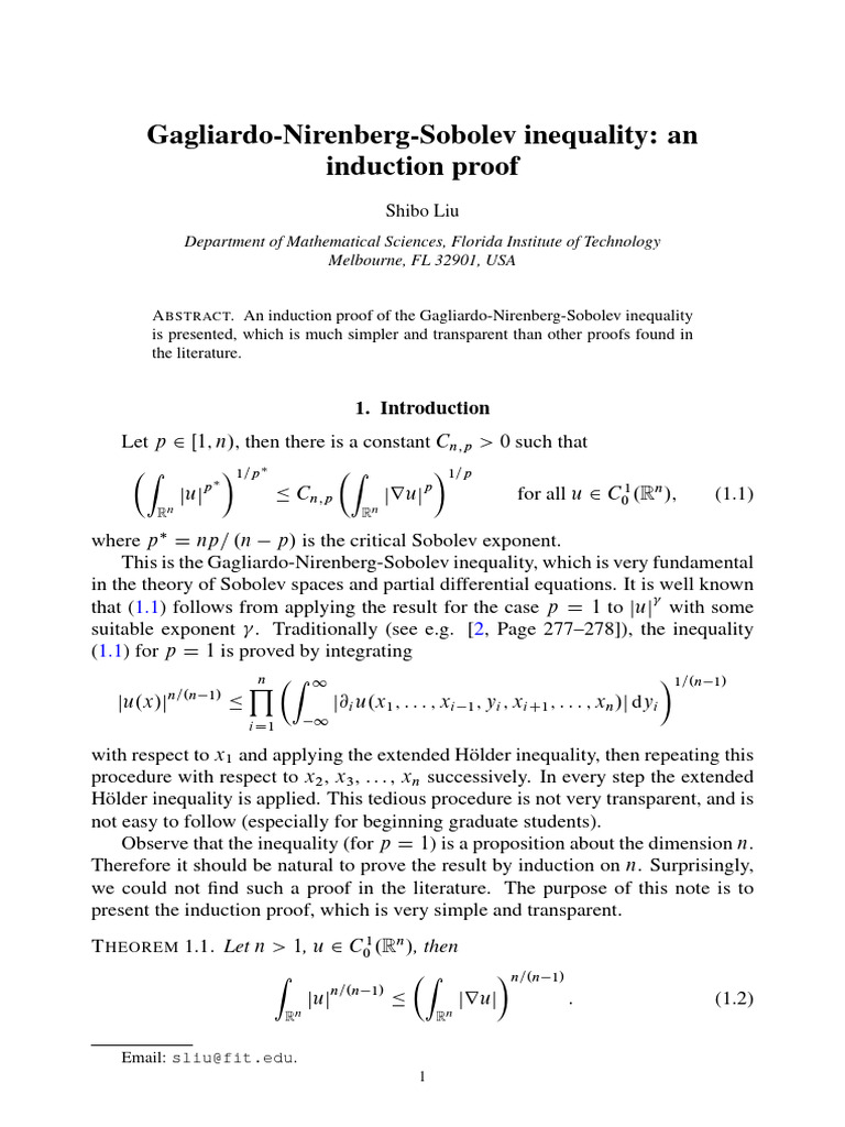 Gagliardo-Nirenberg-Sobolev Inequality: An Induction Proof | PDF ...