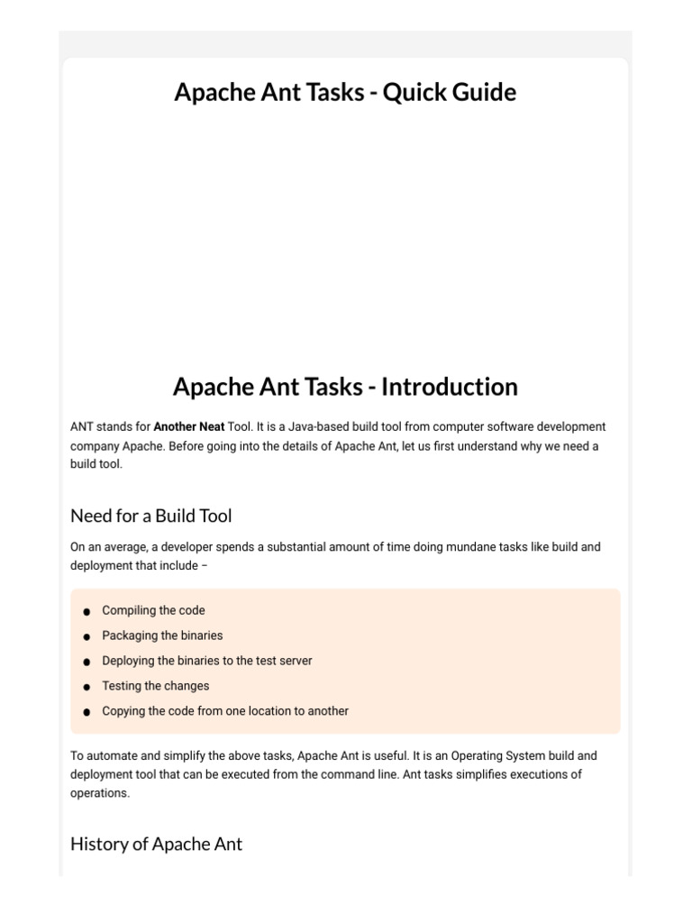 Apache Ant Tasks - Quick Guide - Tutorialspoint | PDF