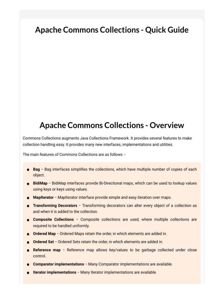 Apache Commons Collections - Quick Guide - Tutorialspoint | PDF