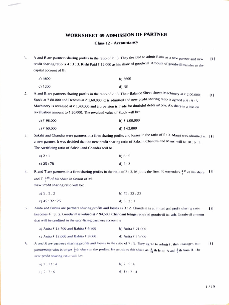 Worksheet on Admission of Partner | PDF