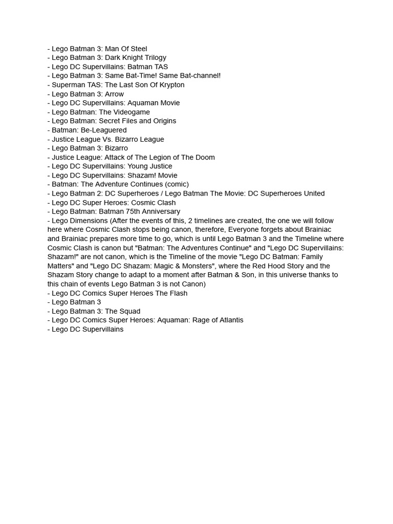 Lego Batman Timeline | PDF