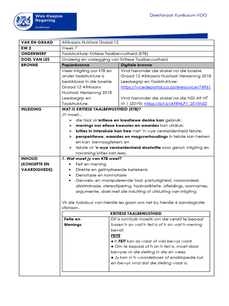 Afrikaans Huistaal Graad 12 Kwartaal 2 Week 7_2020 | PDF Afrikaans Huistaal Graad 12 Kwartaal 2 Week 7_2020 | PDF