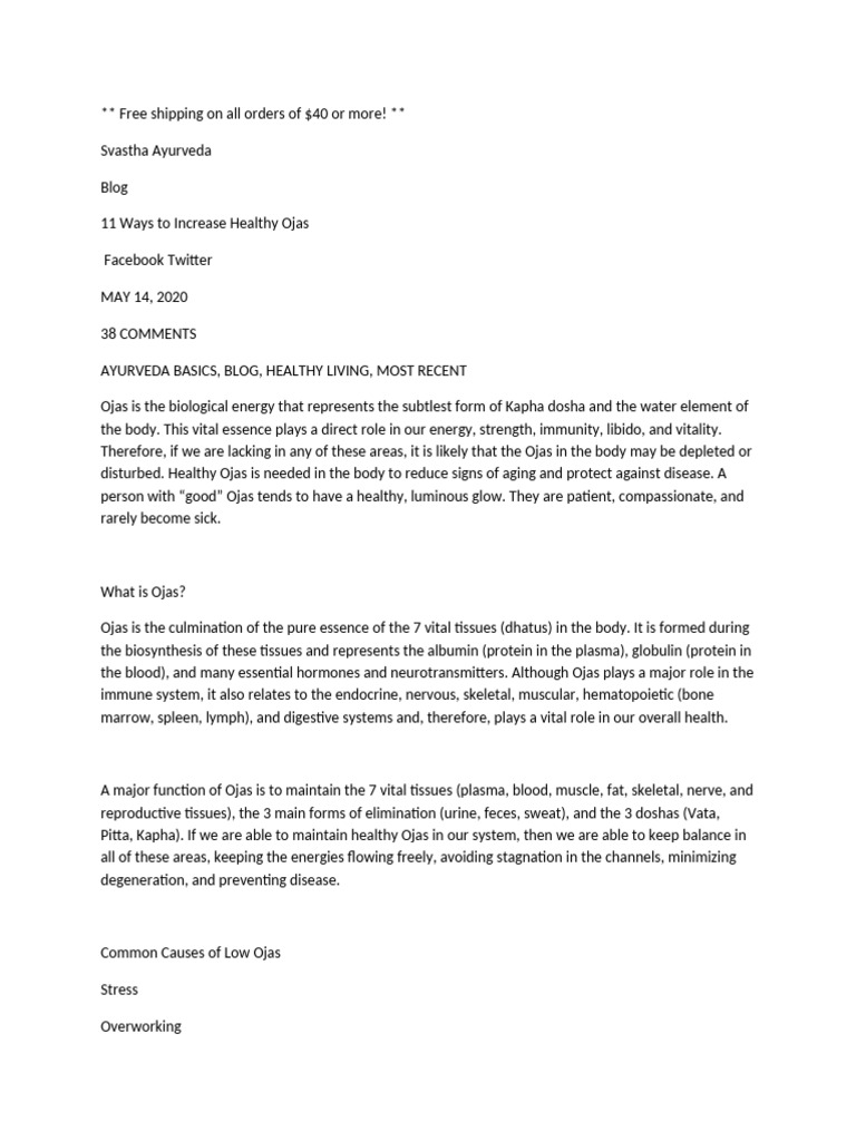 11 Ways To Increase Ojas | PDF | Ayurveda