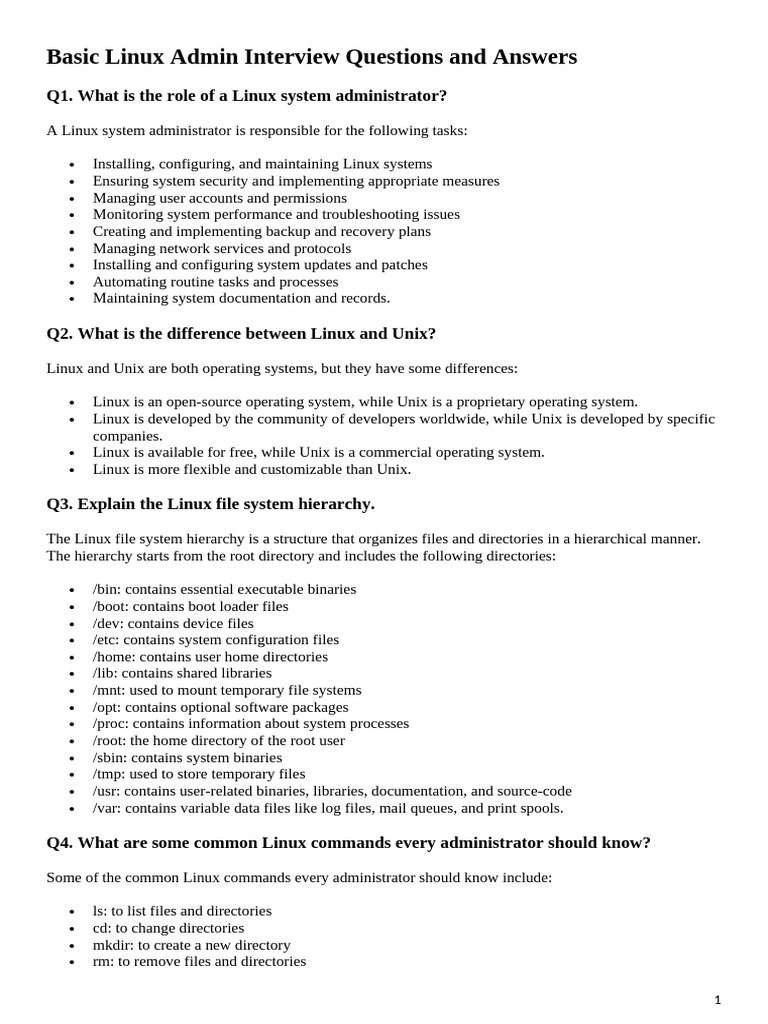 Basic Linux Admin Interview Q&A | PDF