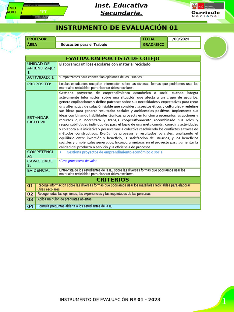3ºy4° LC 1 ETP UNI 1 - SEM 01 - 2023 | PDF