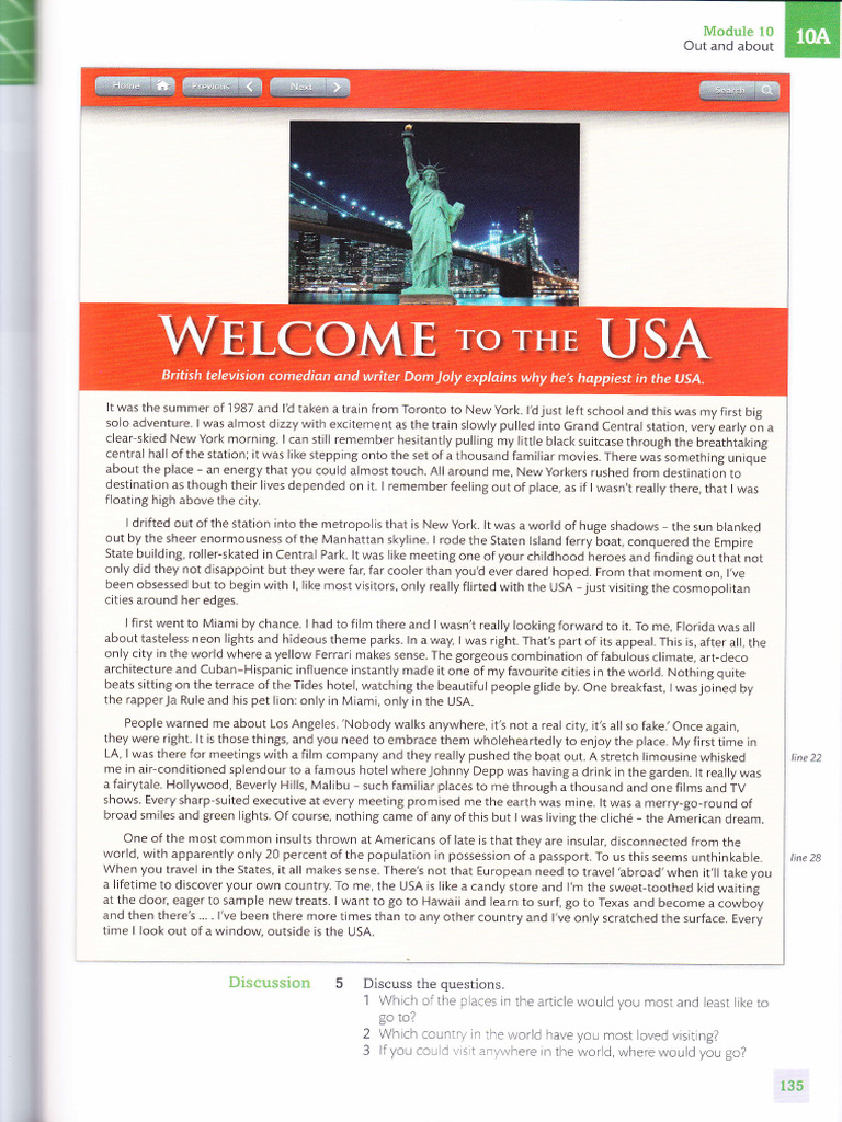 Reading Text Welcome To The USA | PDF
