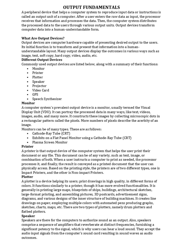E OUTPUT FUNDAMENTALS Pgdca Notes | PDF | Computer Monitor | Input/Output