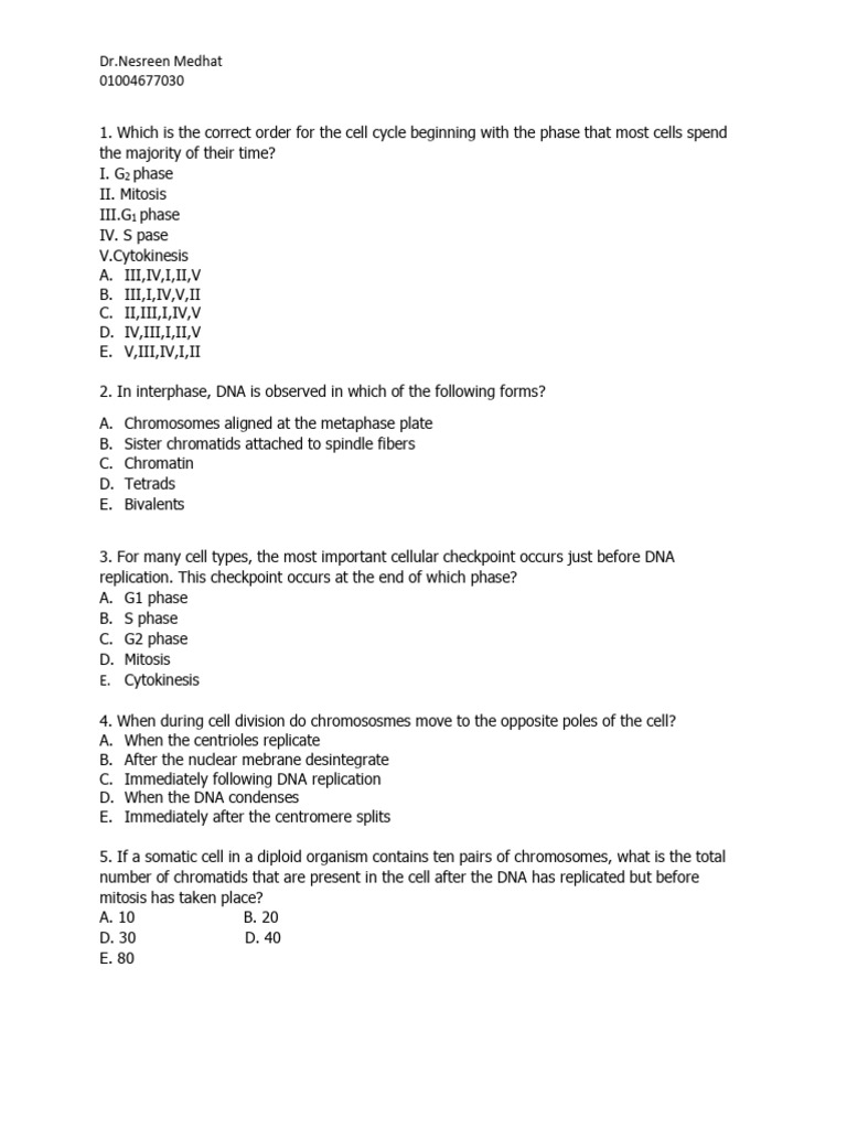 Mitosis Practice Questions | PDF