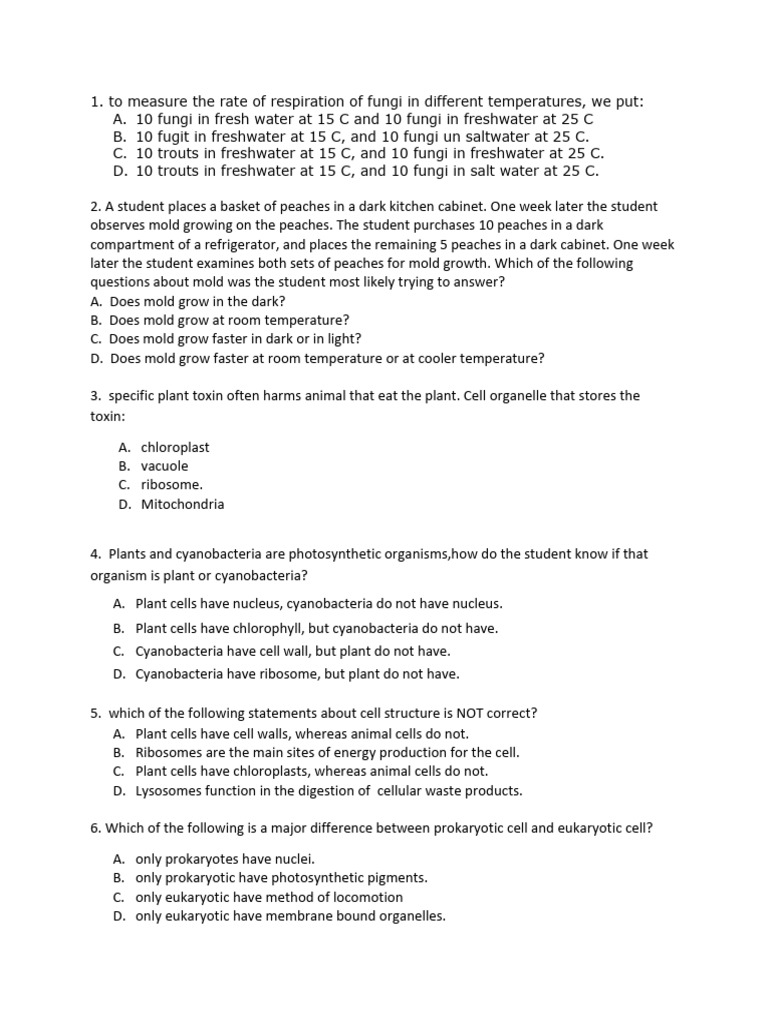 Cell1 Questions ACT2 Biology | PDF