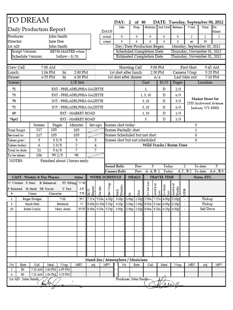 Production Report Template - SetHero | PDF