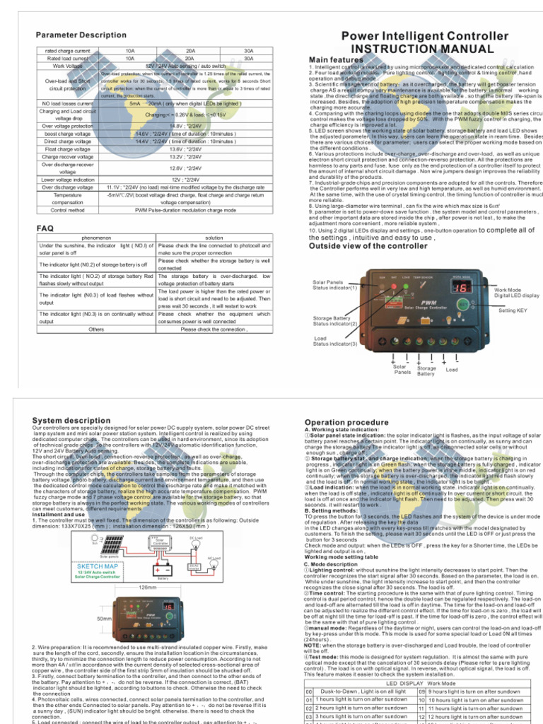SCL 10A Solar Charge Controller User Manual | PDF