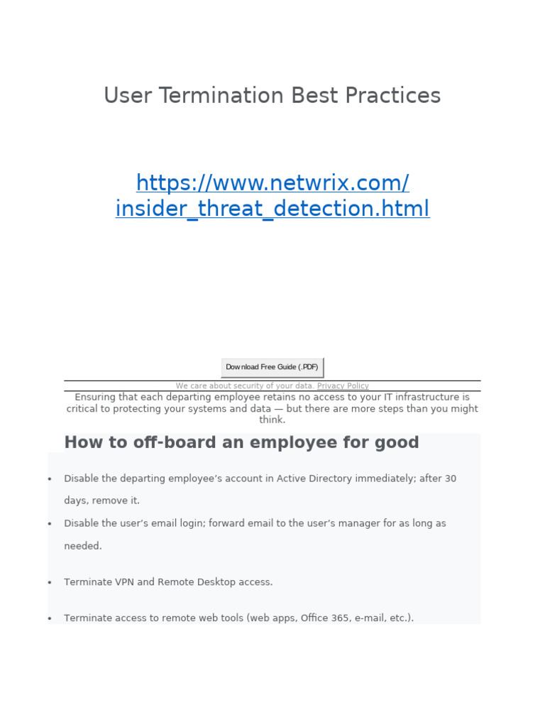 User Termination Best Practices: Insider - Threat - Detection - HTML | PDF