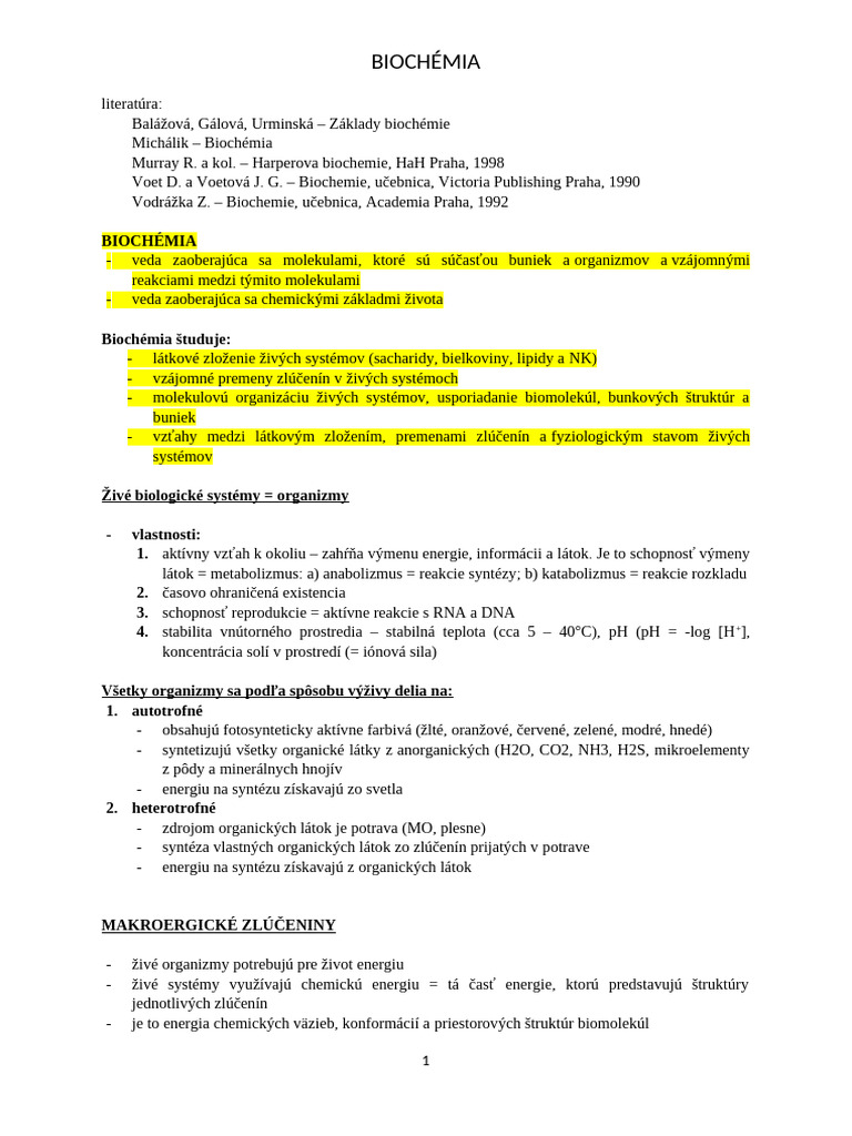 BIOCHEMIA 2 Ročnik | PDF