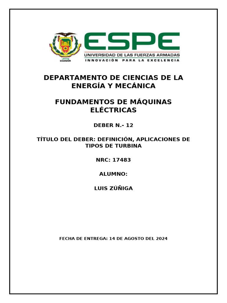 Deber 1 | PDF | Turbina | Hidroelectricidad
