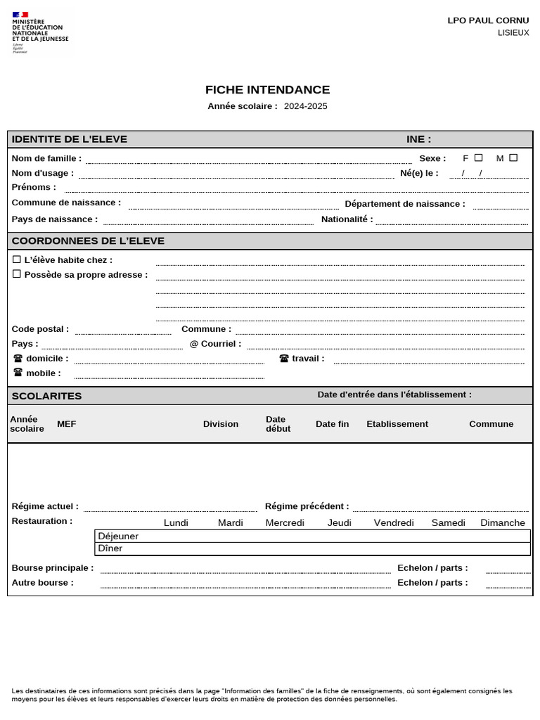 Fiche Intendance 2024 | PDF