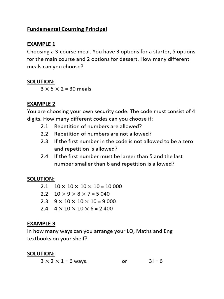 The Counting Principle Example and Solutions | PDF