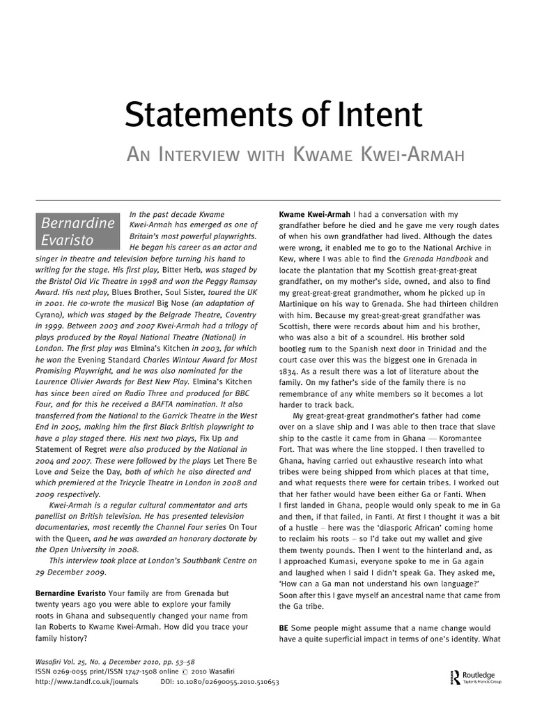 Evaristo, Bernardine - Statements of Intent (2010) | PDF