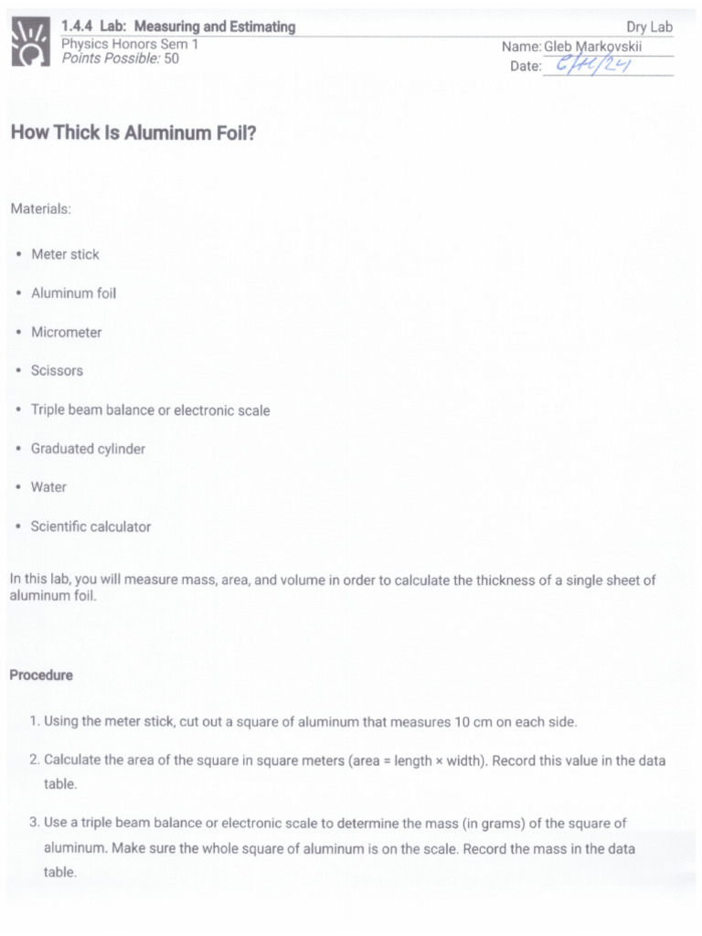 Apex Learning Honors Physics Unit 1 Lab Complete | PDF