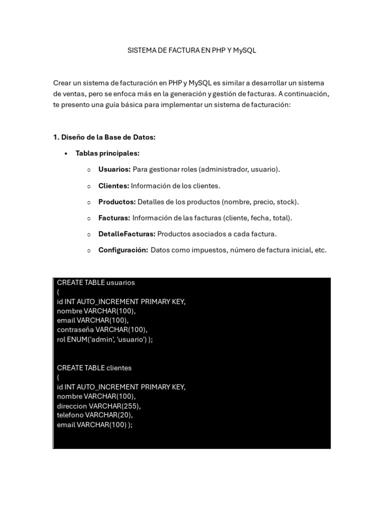 GUIA SISTEMA DE FACTURA EN PHP Y MySQL | PDF