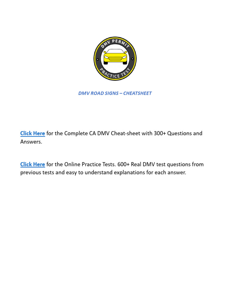 DMV Road Signs Cheat Sheet DMV Permit Practice Test v2 | PDF