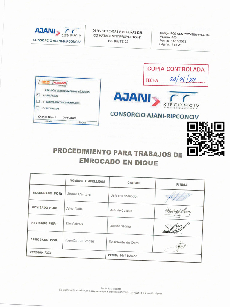 Procedimiento para Trabajos de Enrocado en Dique | PDF