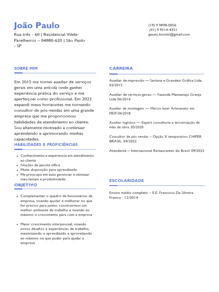 Exemplo de Curriculum Vitae | PDF