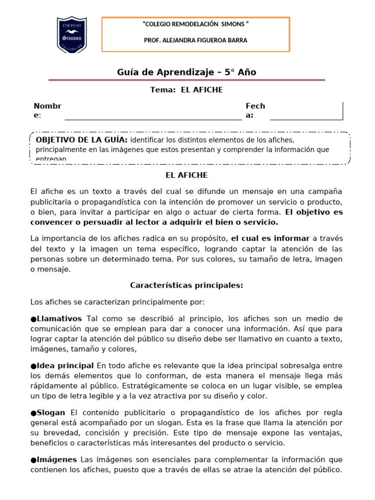 Guia El Afiche 5° | PDF