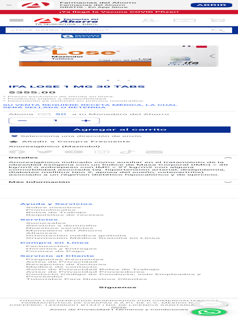 Farmacias Del Ahorro IFA Lose 1 MG 30 Tabletas | PDF
