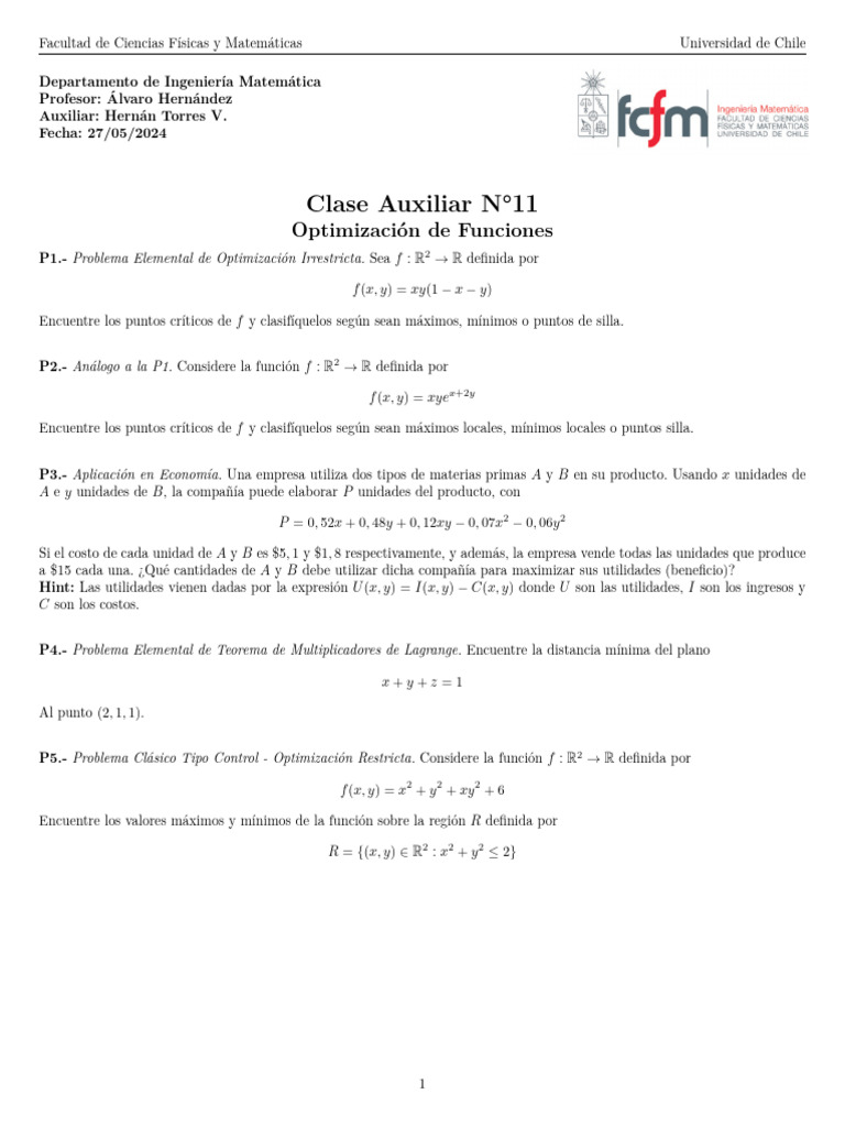 Enunciado_Clase_Auxiliar_11_Optimizacion_de_Funciones | PDF