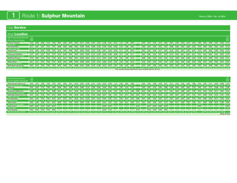 Route 1 Schedule | PDF