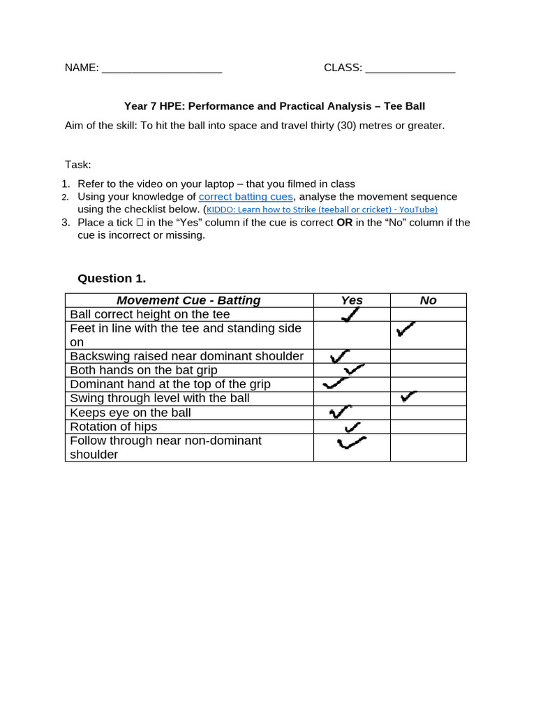Skill Analysis - Tee Ball | PDF