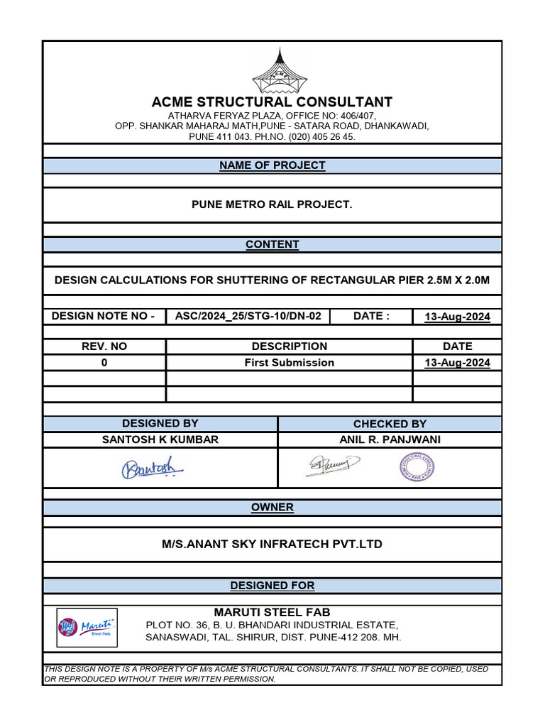 DESIGN OF 2.5 X 2.0 M PIER STAGING DESIGN - R0 | PDF