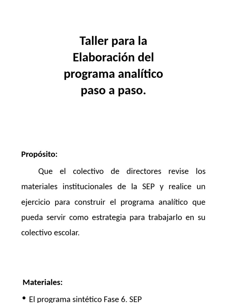 Taller Para La Elaboración Del Programa Analítico Pdf