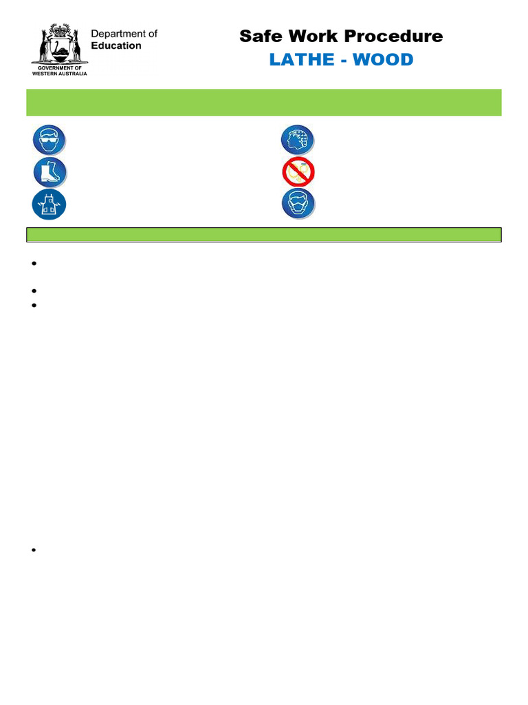 Lathe, Wood Safe Work Procedures | PDF