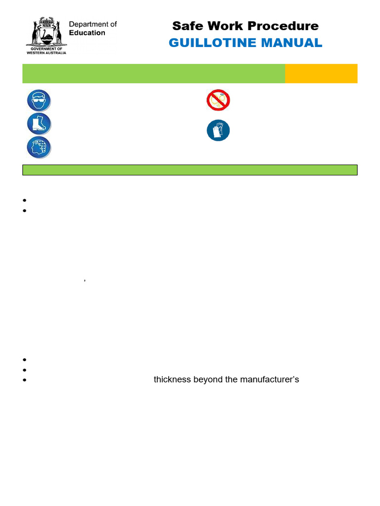 Guillotine, Manual Safe Work Procedures | PDF