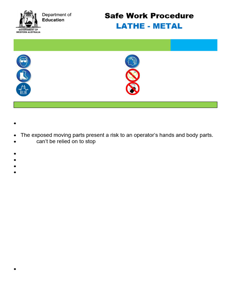 Lathe, Metal Safe Work Procedures | PDF