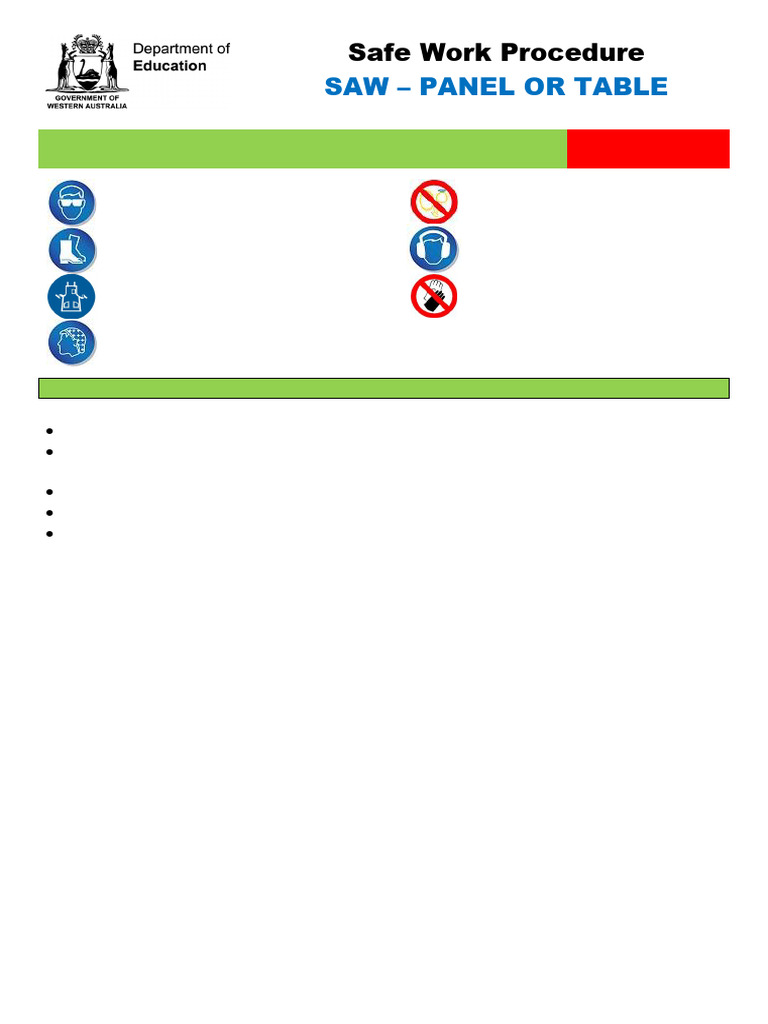 Saw, Panel Table Safe Work Procedures | PDF