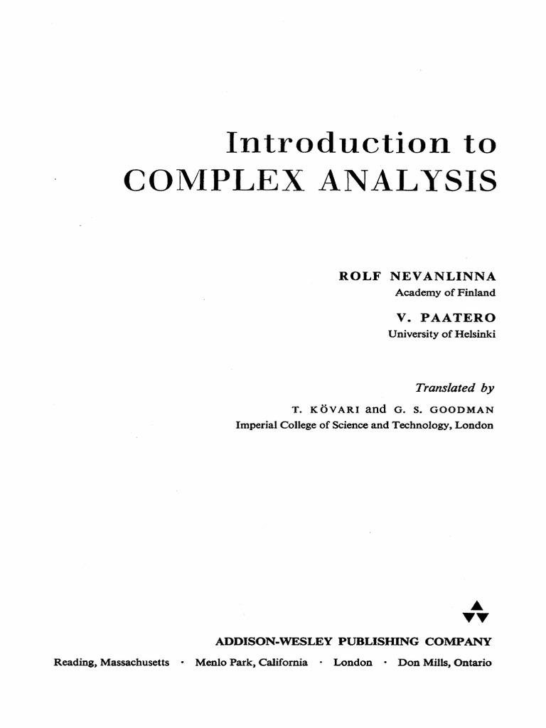 Nevanlinna, Paatero, Introduction To Complex Analysis, 1969 | PDF