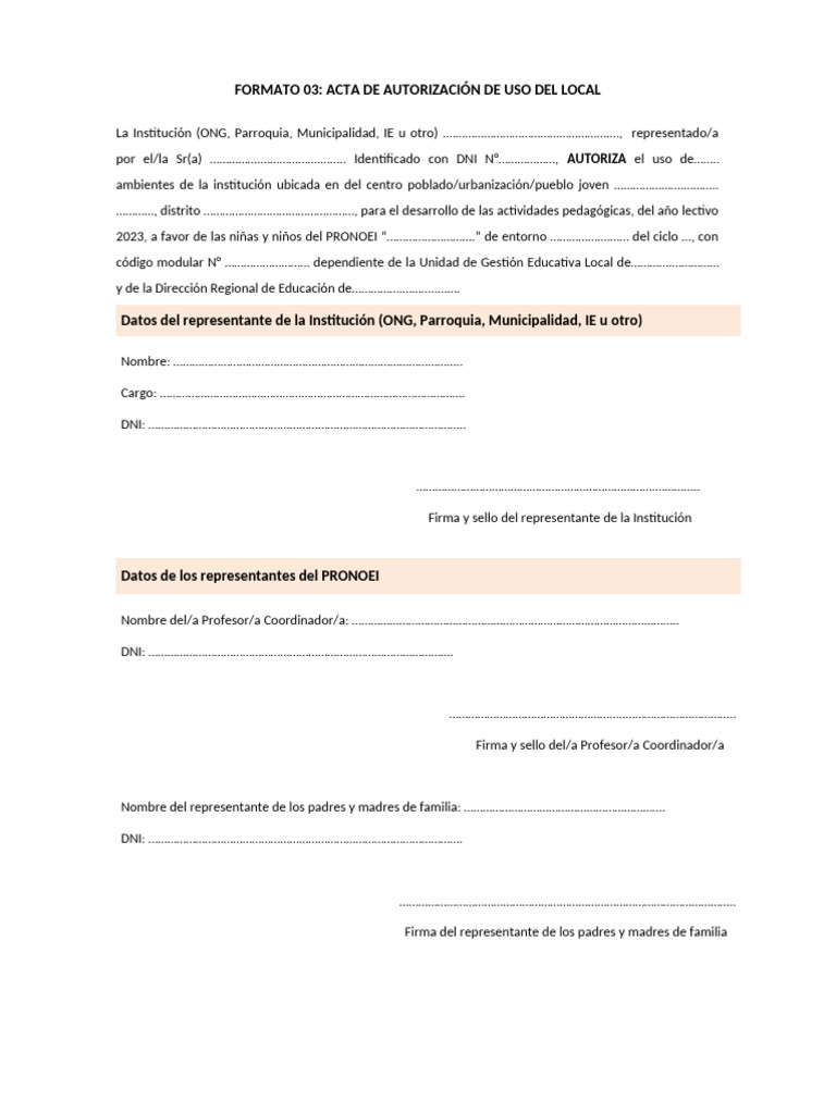 Formato 03 - Acta de Autorización Del Local | PDF