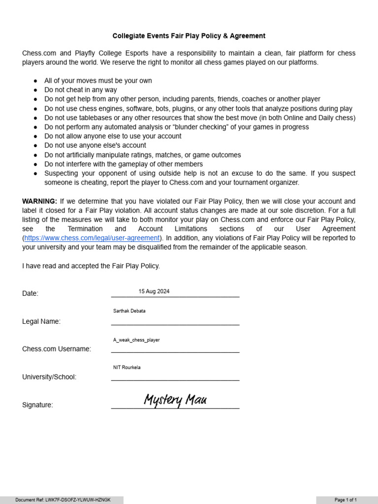 Collegiate Events Fair Play Agreement | PDF