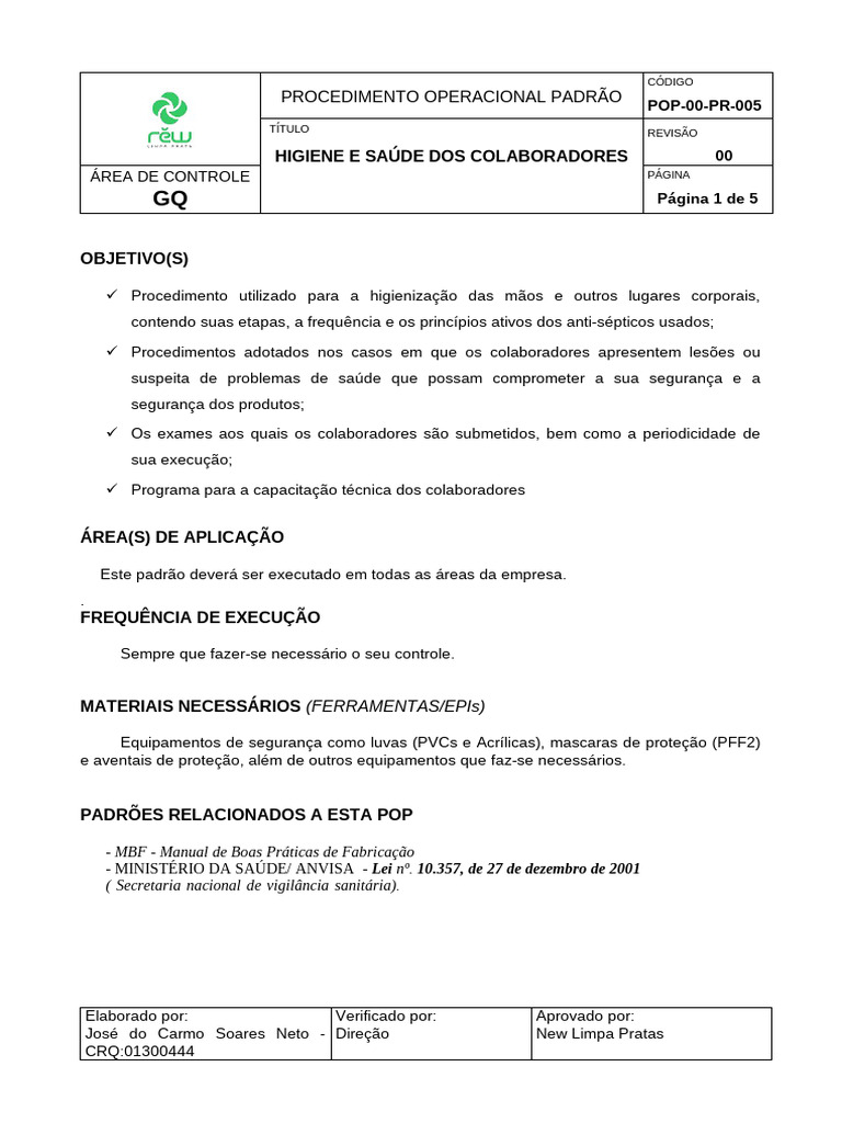 Pop-00-Pr-005 - Higiene e Saúde Dos Colaboradores | PDF