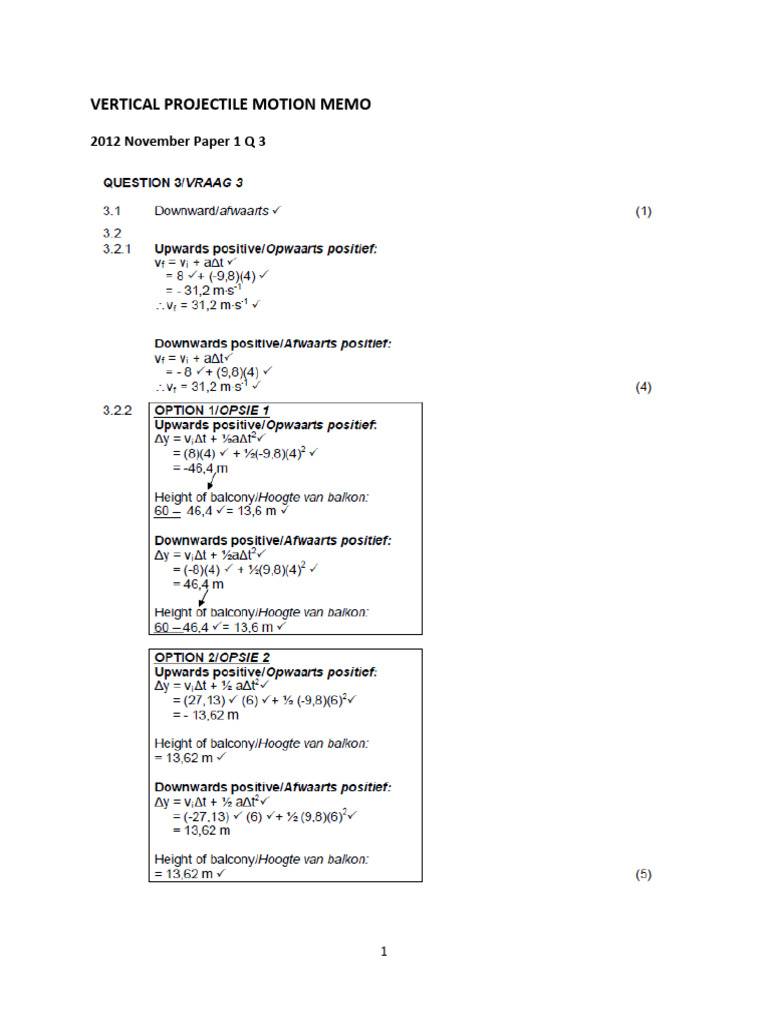 Topic 2 - Vertical Projectile Motion Memo | PDF