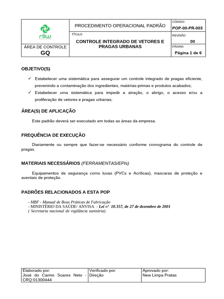 Pop-00-Pr-003 - Controle Integrado de Vetores e Pragas Urbanas | PDF