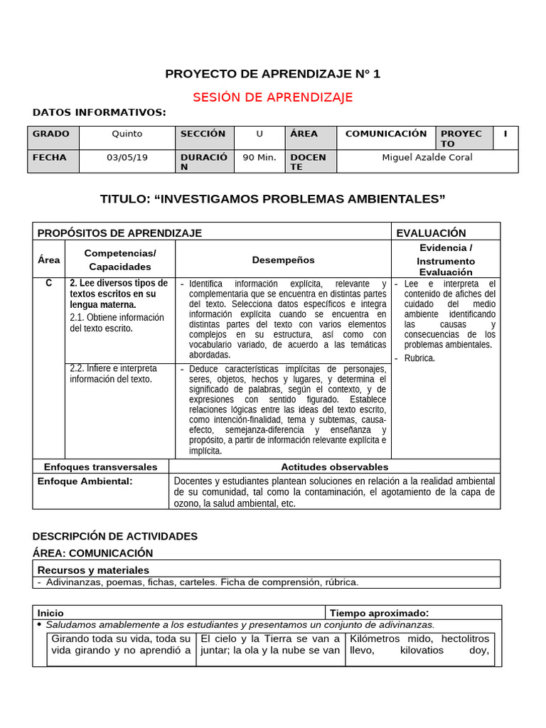 Proyecto de Aprendizaje Junio Azalde | PDF
