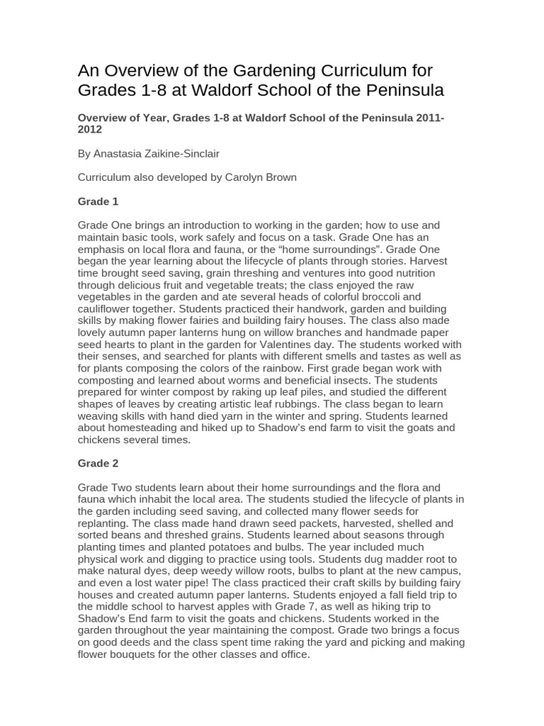An Overview of The Gardening Waldorf Curriculum For Grades 1to8 | PDF