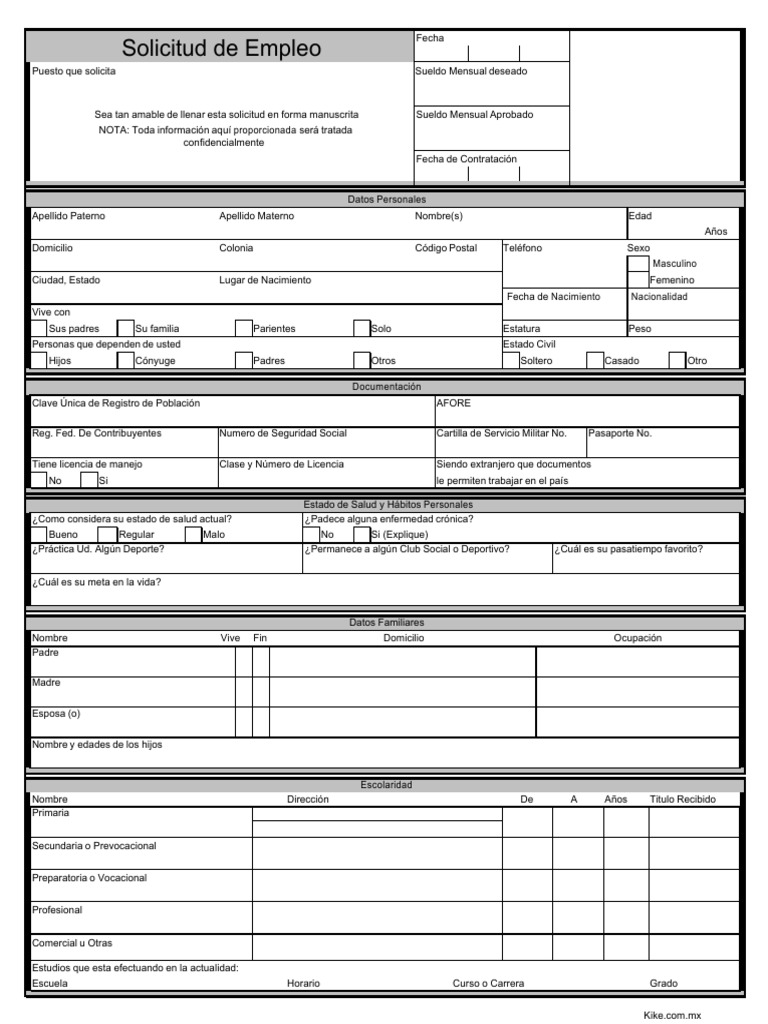 Formato de Solicitud de Empleo | PDF