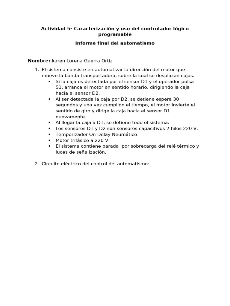 Informe Final Automatismo-Karen Guerra - SENA | PDF