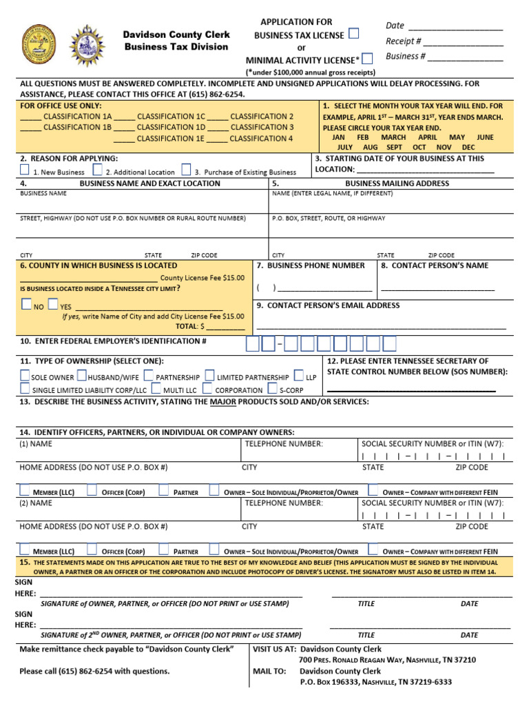 Business License Appl Standard & Minimal | PDF